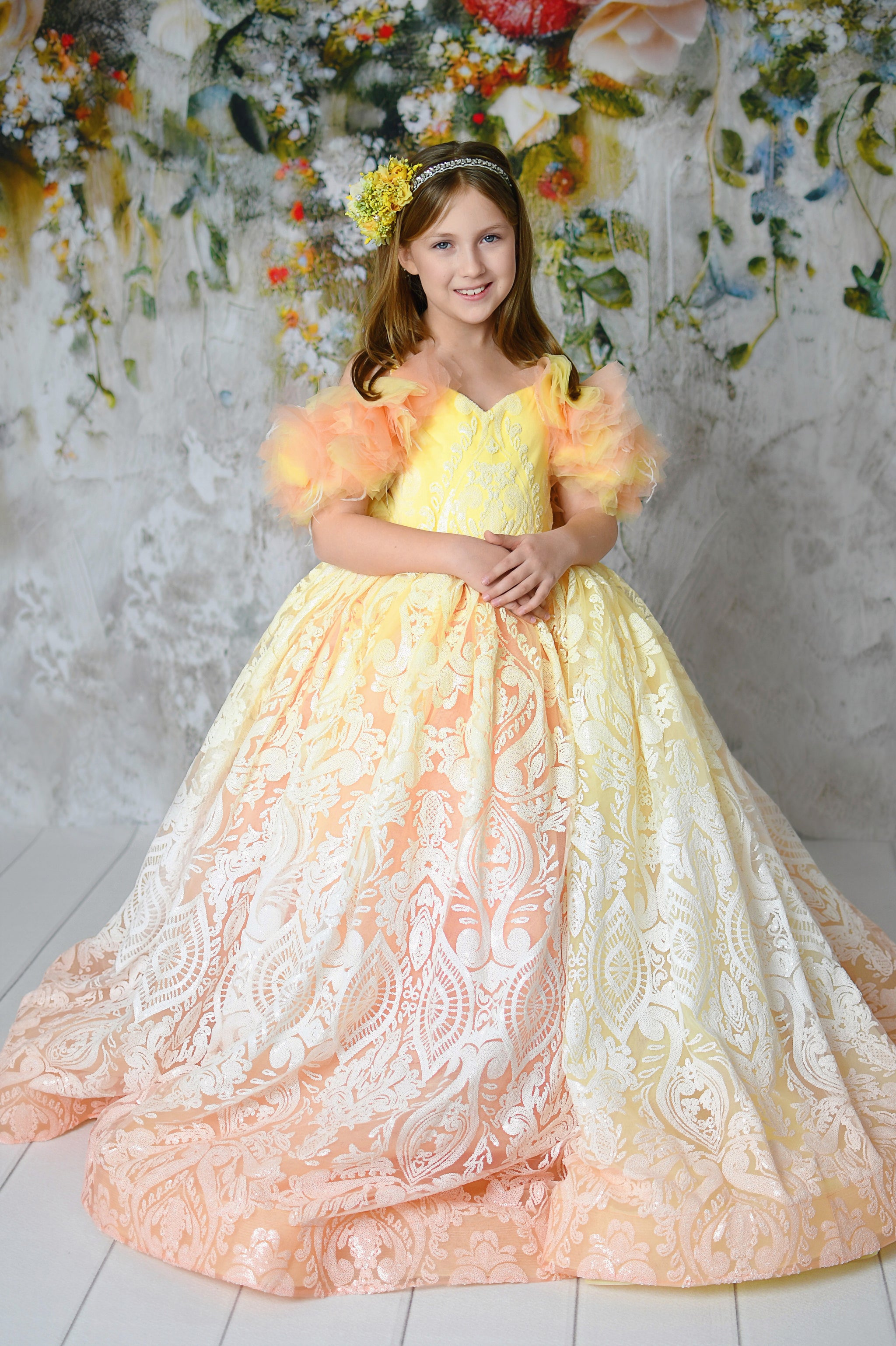 "Sugar Kisses" Coral + Yellow Dress | Elegant Floor-Length Gown ...