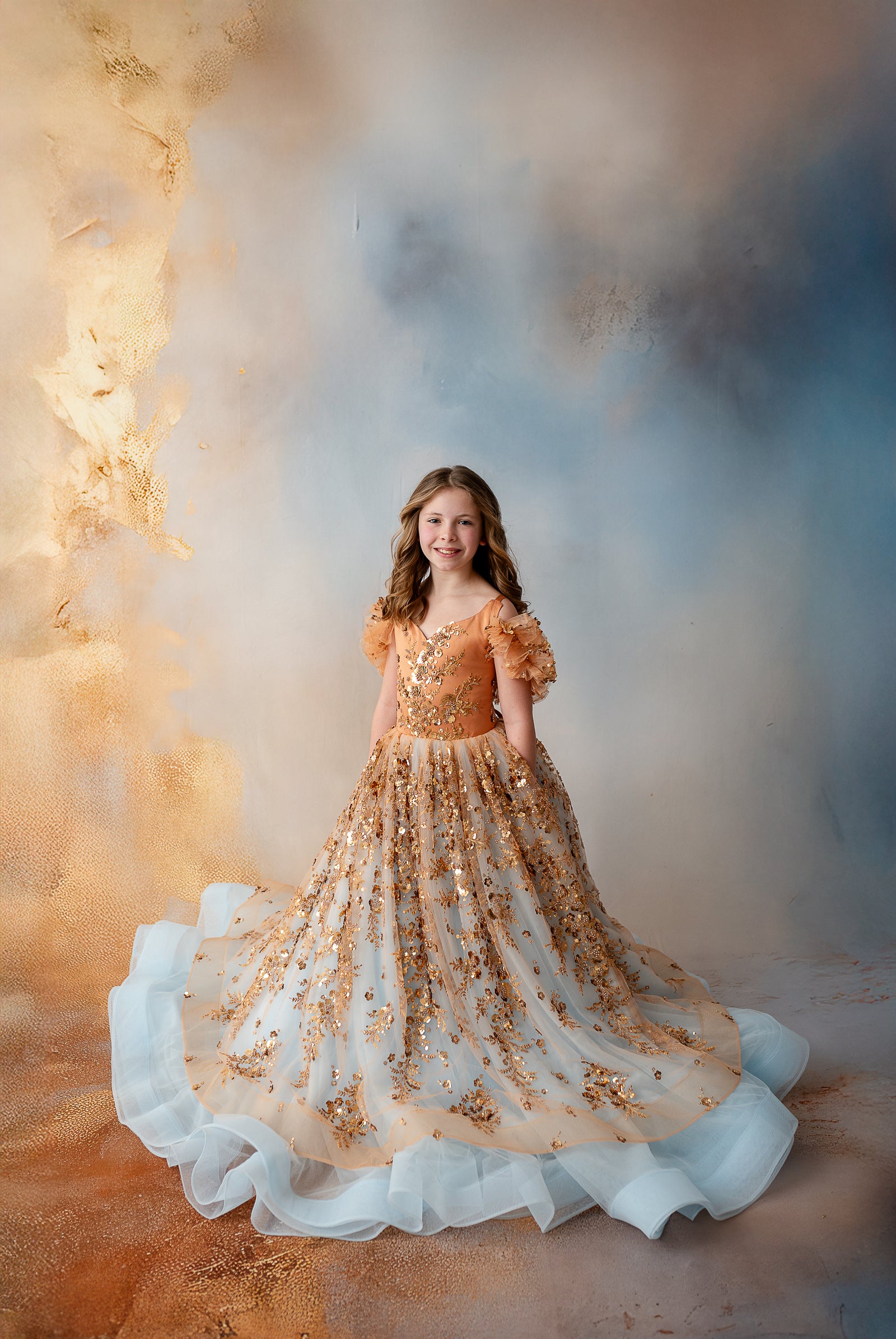 Cinderella’s Glow Golden Sequin Gown | Luxurious Princess Dress
